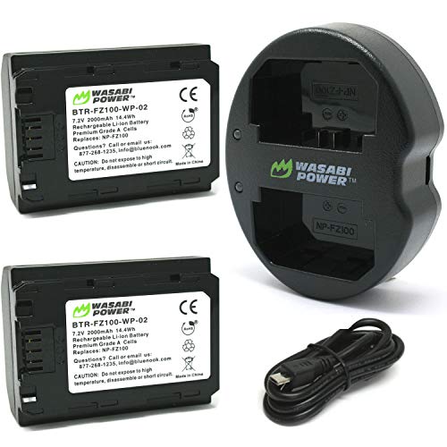 Wasabi Power Battery (2-Pack) and Dual USB Charger for Sony NP-FZ100, BC-QZ1 and Sony FX3, a1, a9, a9 II, a7C, a7R III, a7R IV, a7S III, a7 III, a7 IV, a6600 (KIT-BB-FZ100-02)