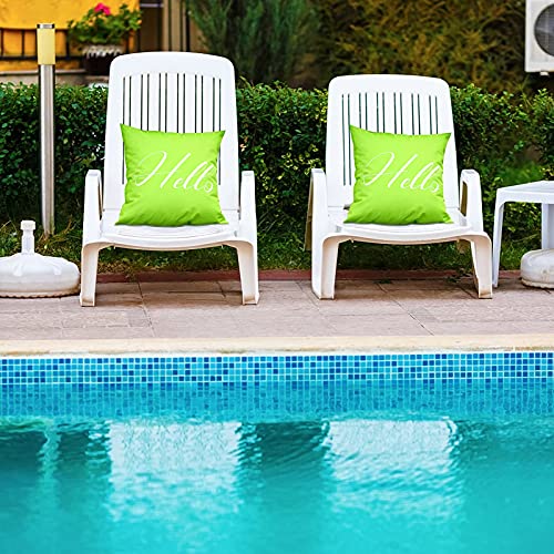Lewondr Waterproof Throw Pillow Cover, 2 Pack Hello Printing Outdoor Throw Pillow Case UV Protection Garden Cushion Cover for Patio Sofa Couch Balcony Decor 18"x18"(45x45cm), Fluorescent Green