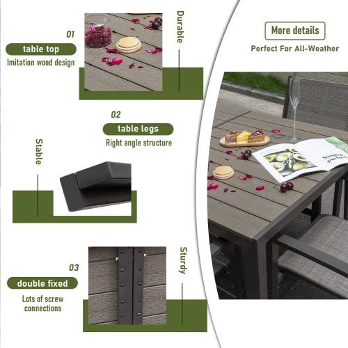 Rankok 7 Piece Patio Dining Set Outdoor Furniture Set with Weather Resistant Table and 6 Stackable Textilene Chairs for Garden, Yard, Garden and Poolside (Gray)