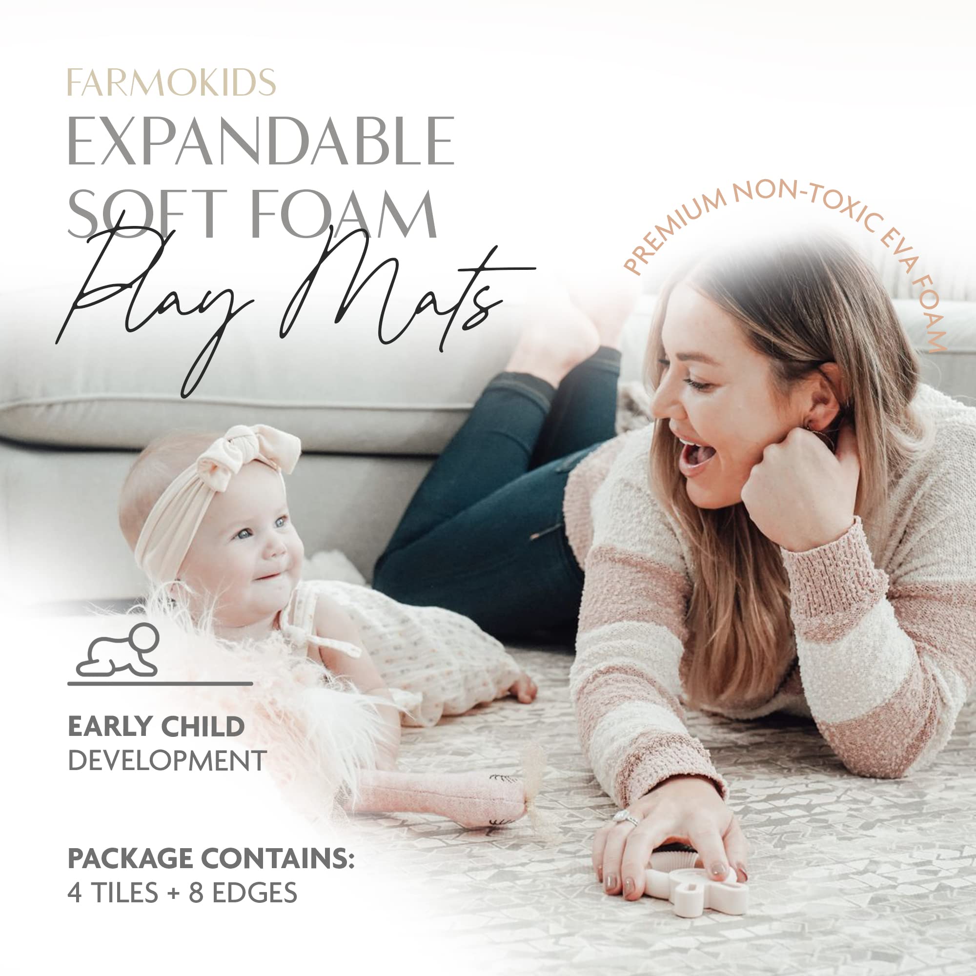 Famokids - Baby Play Mat, Tummy Time Mat, Soft & Comfortable Foam Play Mat for Baby, Interlocking Foam Mat, Non-Toxic & Waterproof Mat, Small, 4 x 4 ft, Moonstone (Grey)