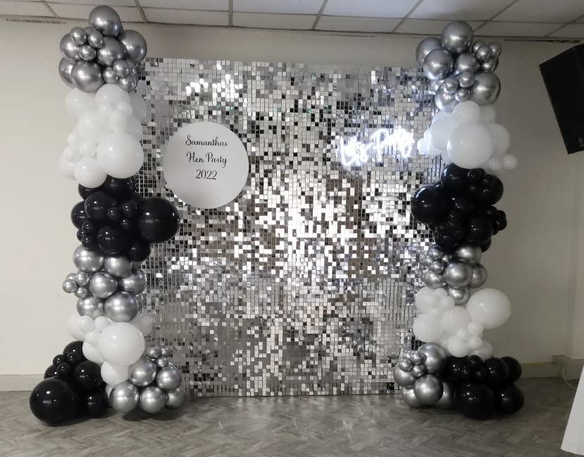 Silver Shimmer Wall Backdrop - 24 pcs Decorations Panel | Wedding, Birthday, Anniversary, Engagement & Bridal Shower Party Decor | Glitter Bling Sequins Photo Backdrops Sheets (Silver)