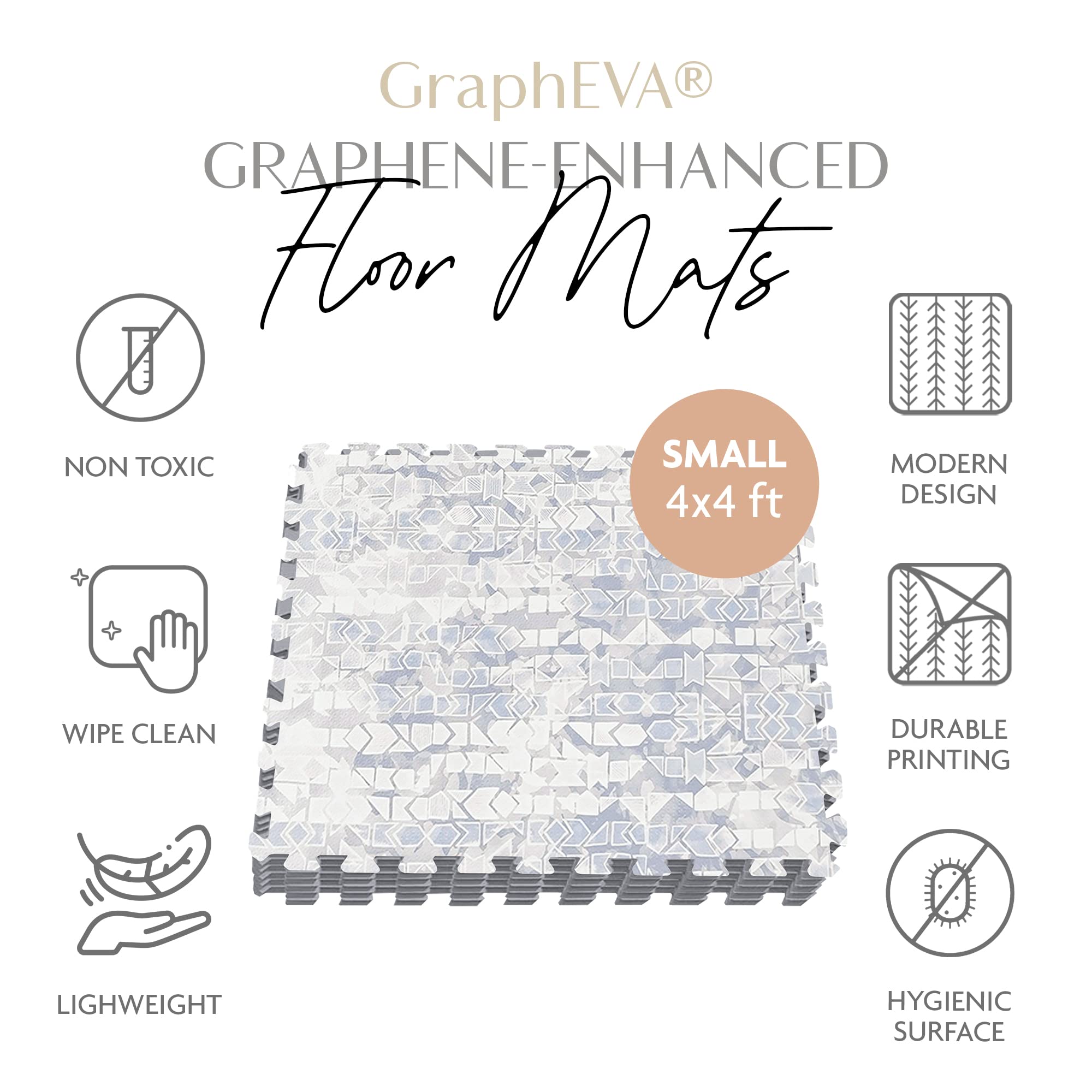 Famokids - Baby Play Mat, Tummy Time Mat, Soft & Comfortable Foam Play Mat for Baby, Interlocking Foam Mat, Non-Toxic & Waterproof Mat, Small, 4 x 4 ft, Moonstone (Grey)