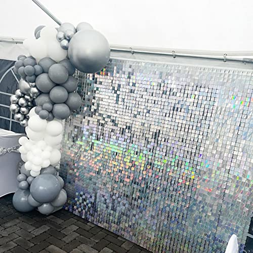 Silver Shimmer Wall Backdrop - 24 pcs Decorations Panel | Wedding, Birthday, Anniversary, Engagement & Bridal Shower Party Decor | Glitter Bling Sequins Photo Backdrops Sheets (Silver)