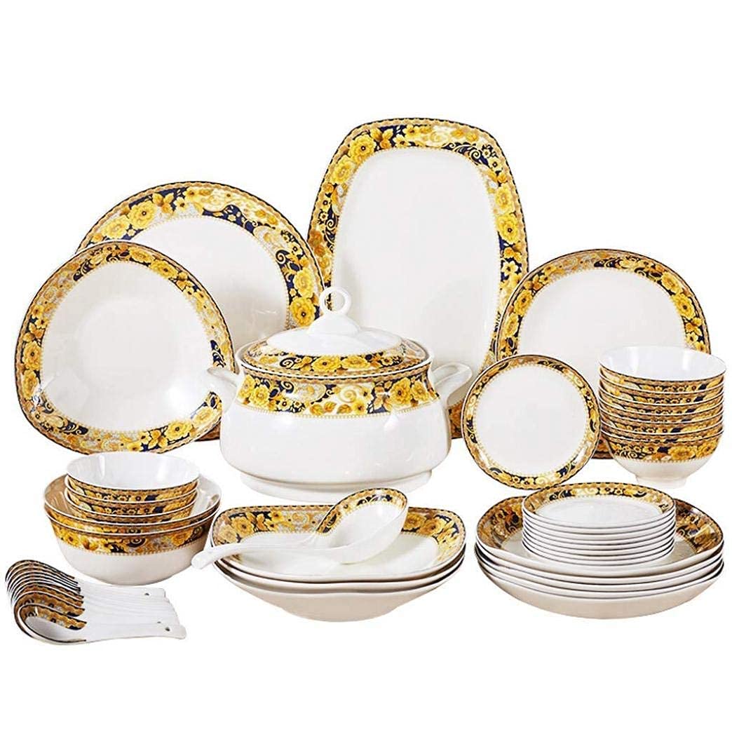 GagalU Dinnerware Set,46 Pieces Vintage Flower Pattern Plates Bowls Combination Ceramics Dinnerware Set Bone China Tableware Set
