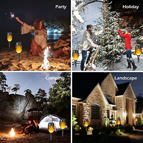 REEGOLD Solar Outdoor Flame Torch Lights: LED Tiki Torches with Flickering Flames for Christmas Halloween Garden Yard Patio Decor | IP65 Waterproof Landscape Lights with Auto On/Off | 6 Pack