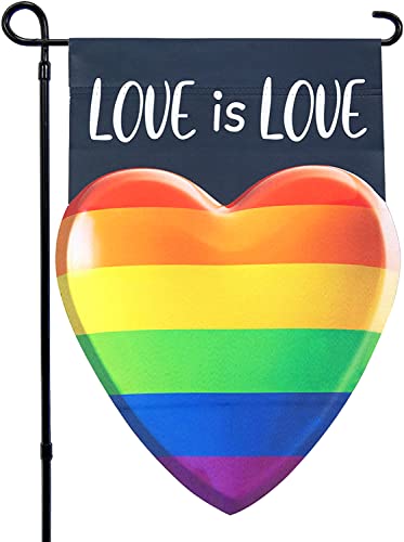 Love is Love Rainbow Pride Garden Flag, YEAHOME Rainbow Heart Shaped LGBTQ Pride Flag, Vertical Double Sided Polyester 12.5x18 inch Gay Pride Decor, Outdoor Decorations for for Patio, Garden
