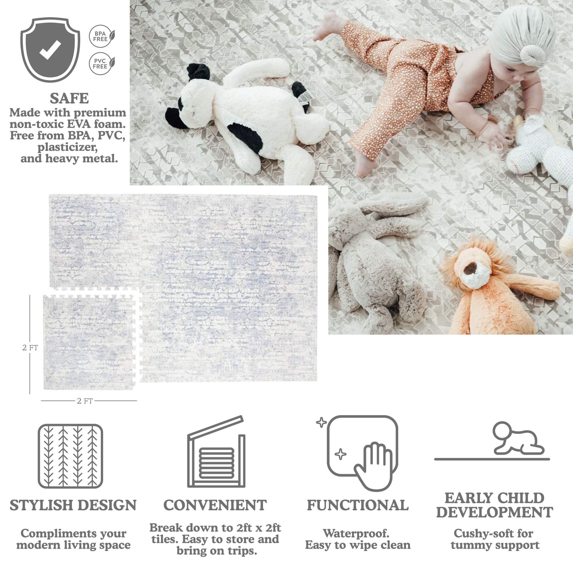 Famokids - Baby Play Mat, Tummy Time Mat, Soft & Comfortable Foam Play Mat for Baby, Interlocking Foam Mat, Non-Toxic & Waterproof Mat, Small, 4 x 4 ft, Moonstone (Grey)