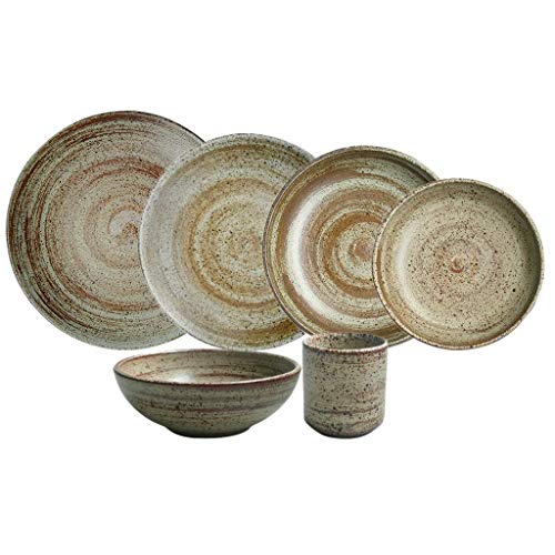 GagalU China Dinnerware Set,Dinner Plate Ceramics Dinnerware Set, Retro 26 Pieces Plate and Bowls Sets | Stoneware Matte Porcelain Dinner Set for Special Suitable for and Hotel,Din