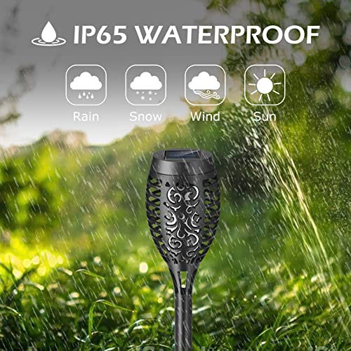 REEGOLD Solar Outdoor Flame Torch Lights: LED Tiki Torches with Flickering Flames for Christmas Halloween Garden Yard Patio Decor | IP65 Waterproof Landscape Lights with Auto On/Off | 6 Pack