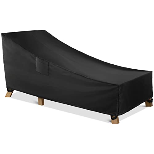 WLEAFJ Patio Chaise Lounge Cover Waterproof, Heavy Duty Outdoor Lounge Chair Covers, Black Durable Patio Furniture Covers, 86L x 34W x 32H inch