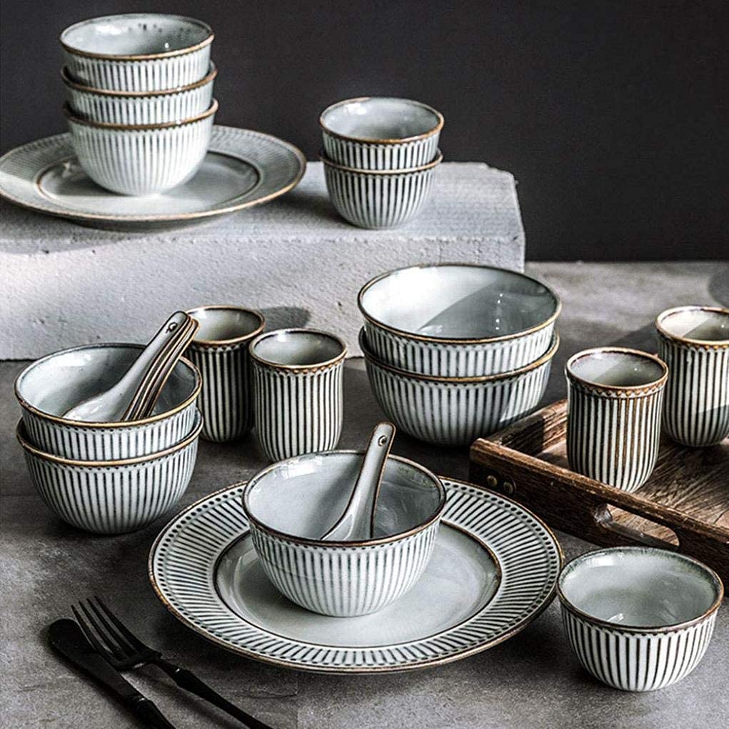 GagalU Dinner Set,38-Piece Ceramic Dinnerware Sets Retro Glaze Porcelain Plates Bowls and Cups Service for 6 People