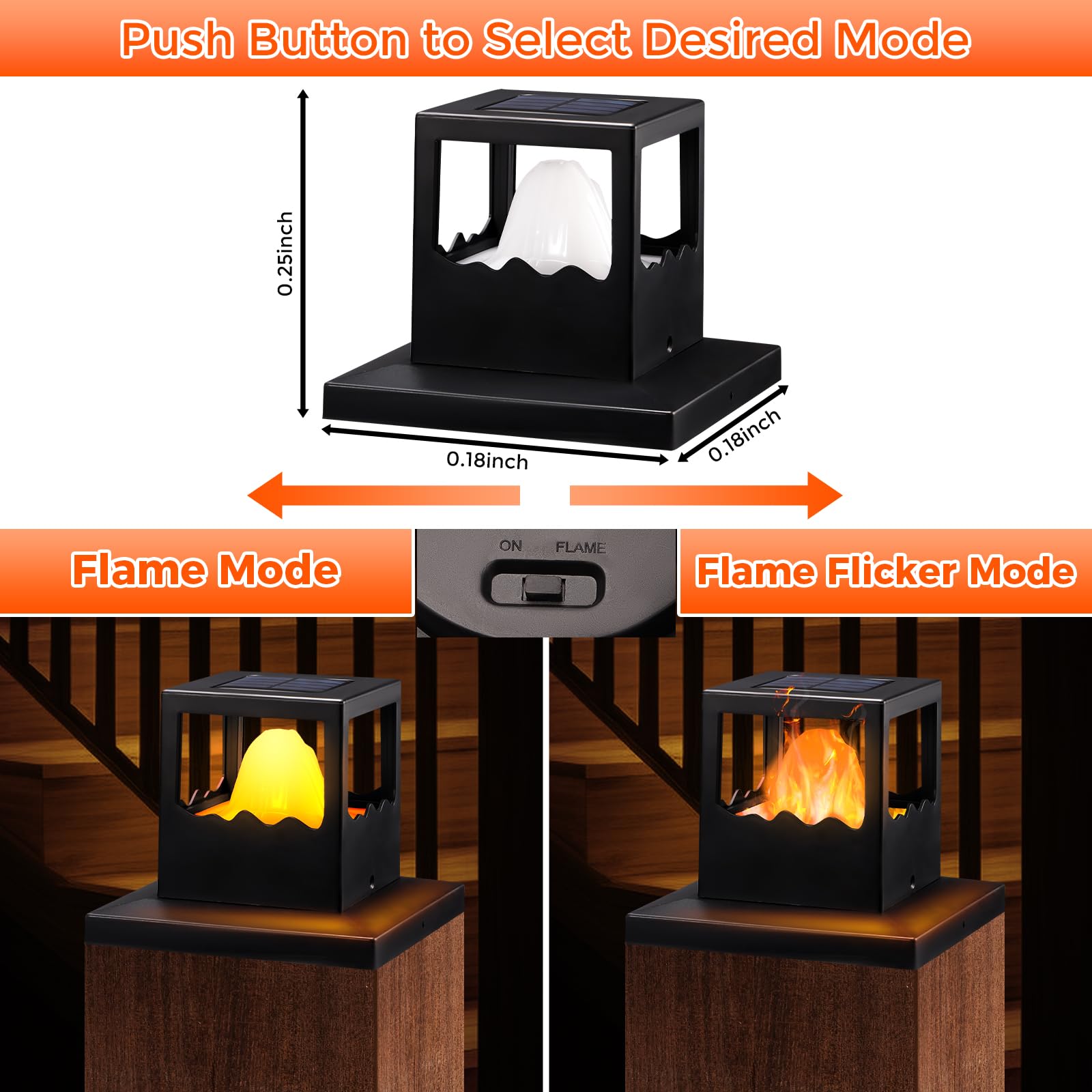 Viewsun 14 Pack Solar Flame Post Lights, Solar Powered Fence Post Cap Lights, High Brightness Flickering Flame SMD LED Lighting for Halloween, Fits 4x4, 5x5 or 6x6 Wooden Posts, for Yard Deck or Patio