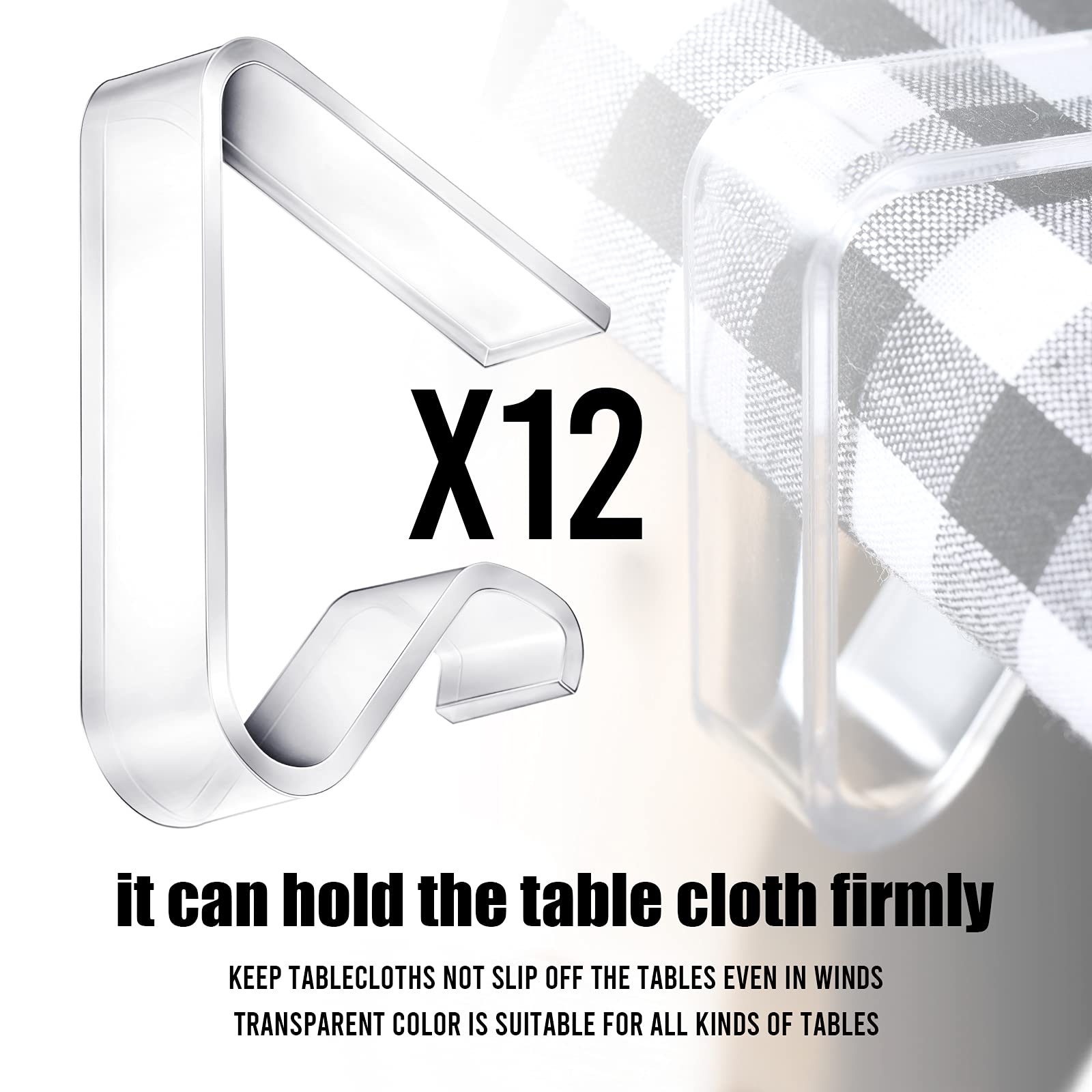 Patelai Transparent Clear Tablecloth Clips, Plastic Table Cloth Hold Down Clips Table Cloth Holder for Christmas Home Wedding Party Indoor Outdoor Picnic(48 Pieces, Large)