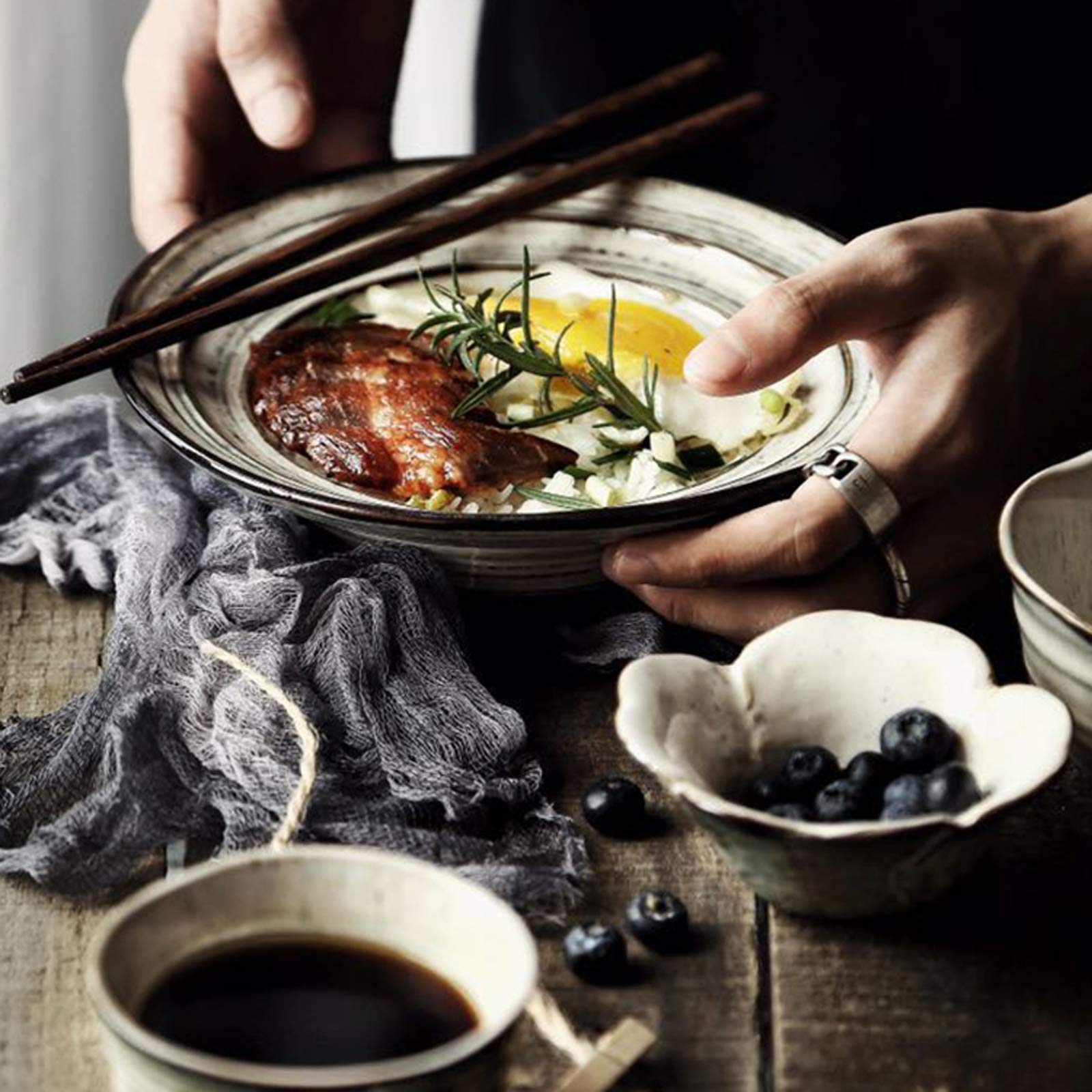 Stylish Dinner Plates,Ceramics Dinner Sets, Retro Steak Plates and Cereals Bowls Sets | 36 Pieces Gradient Thread Porcelain Dinnerware Combination Set for Wedding Gifts and Restaurant