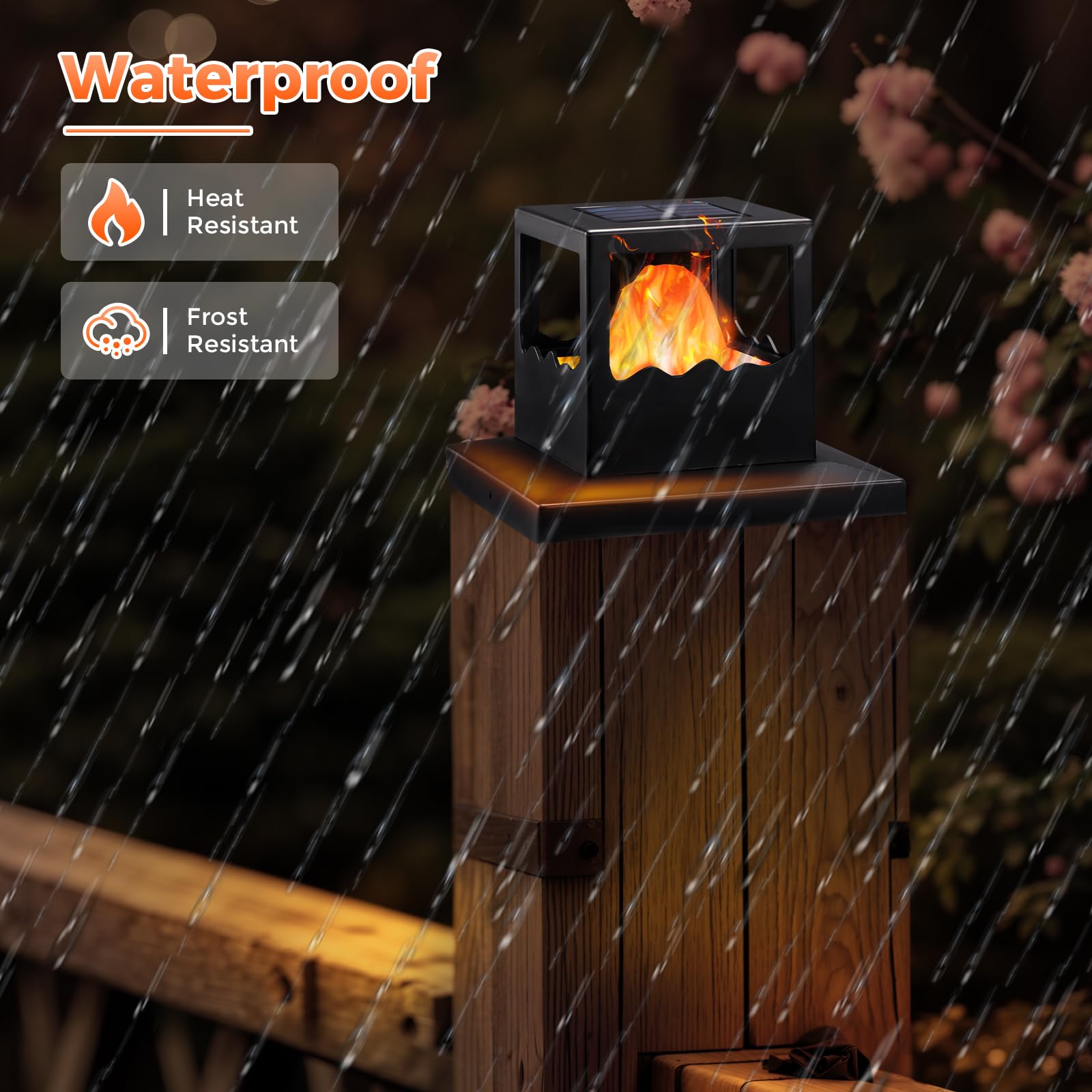 Viewsun 14 Pack Solar Flame Post Lights, Solar Powered Fence Post Cap Lights, High Brightness Flickering Flame SMD LED Lighting for Halloween, Fits 4x4, 5x5 or 6x6 Wooden Posts, for Yard Deck or Patio