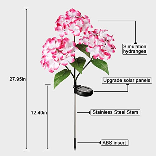 Solar Flower Lights-2 Pack Waterproof Solar Garden Flower Lights with Solar Hydrangea Stake, Solar Decorative Lights for Patio, Courtyard, Garden Lawn (Blue & Rose Red)
