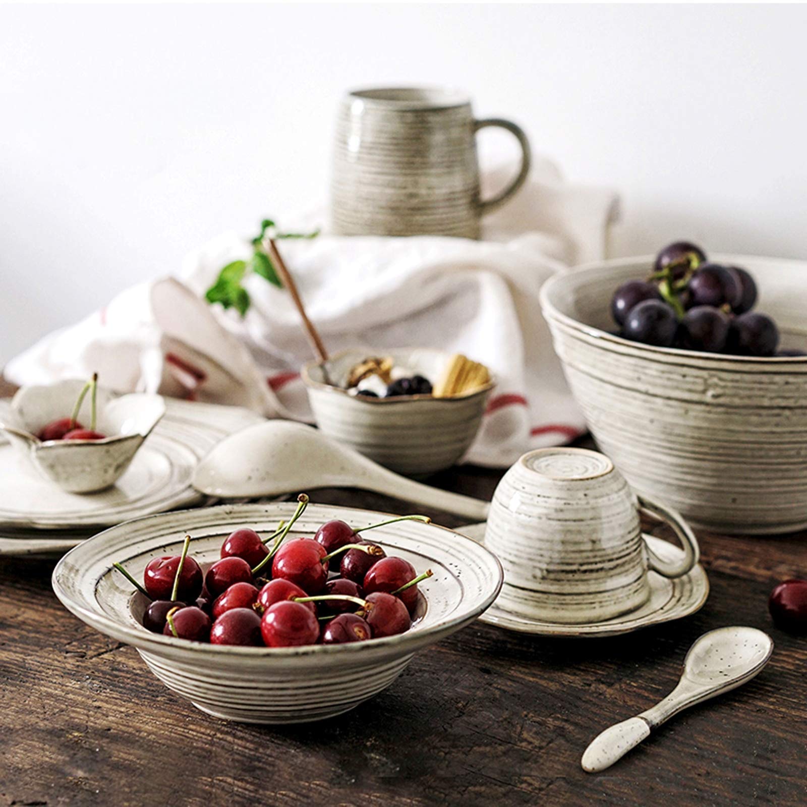Stylish Dinner Plates,Ceramics Dinner Sets, Retro Steak Plates and Cereals Bowls Sets | 36 Pieces Gradient Thread Porcelain Dinnerware Combination Set for Wedding Gifts and Restaurant