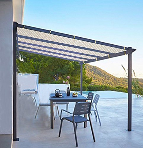 Shatex Shade Panel Block 90% of Sunlight with Ready-tie up Ribbon for Pergola Gazebo Porch 10ft (10x20ft)