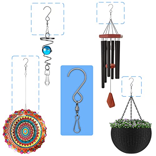 Wind Spinners, 2× 3D Helix Stainless Steel Outdoor Hanging Wind Spinner, 2× Leaf-Like Metal Pendant and 3× 360° Rotating Hooks with Wirerope, Reflective Decor for Outside Yard and Garden (2 Pack)