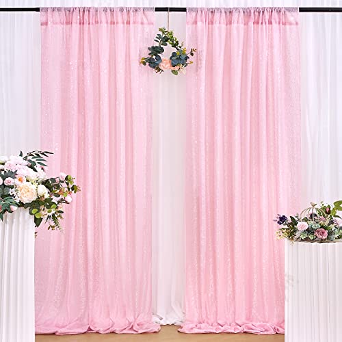 Pink Curtains 2ftx8ft Sequin Backdrop Curtain 2 Panels Pink Glitter Backdrop Fabric Drapes for Paties Holiday Decor