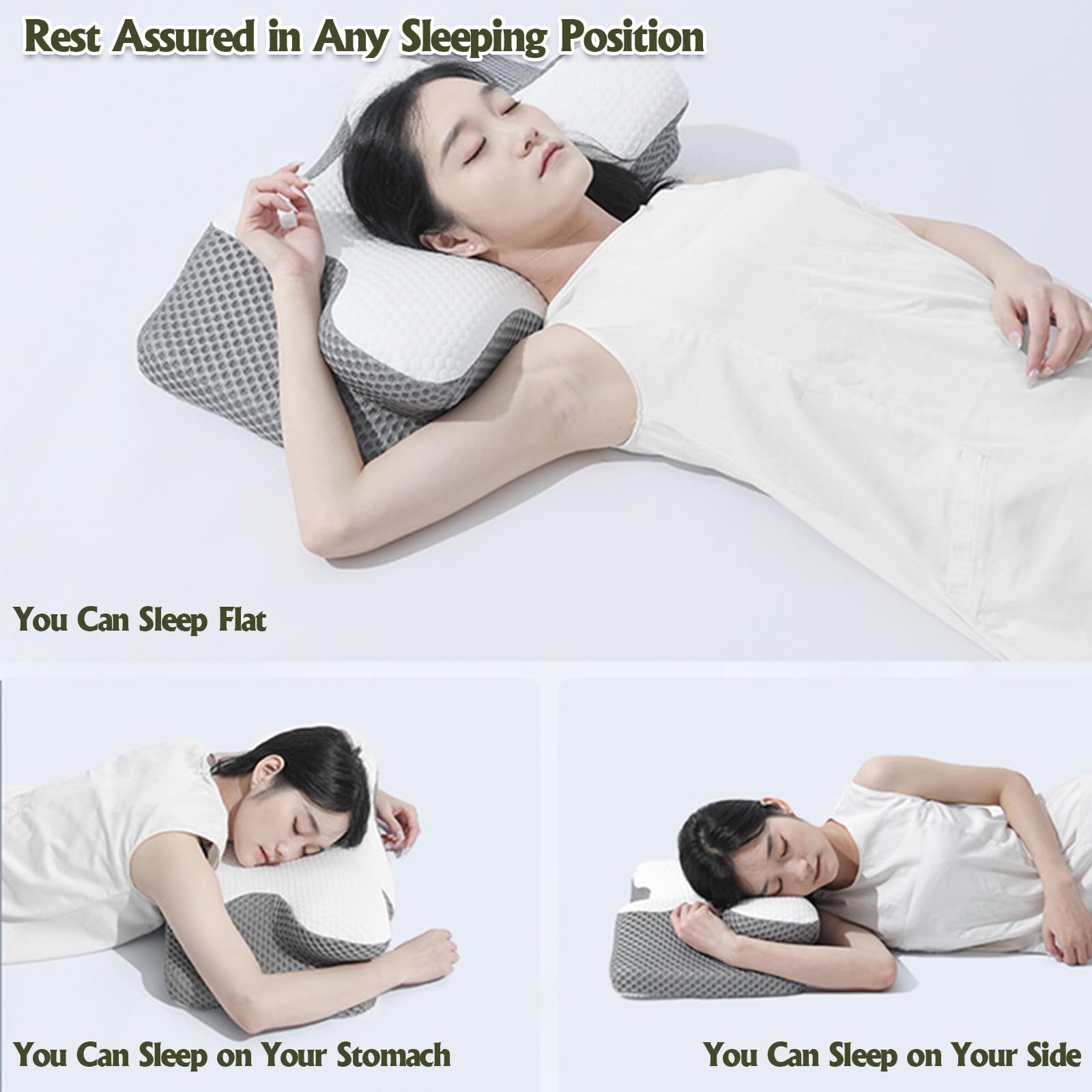 Cervical Pillow for Neck Pain Relief, Cervical Neck Pillow, Ergonomic Orthopedic Memory Foam Pillow with Pillowcase, Support Pillow for Side, Back, Stomach Sleepers (Gray)