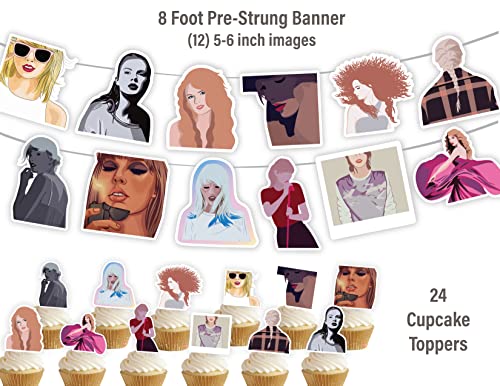 Party Decorations for Music Birthday Decorations, ERAS Cutout Cake Toppers, Backdrop Banner Wall Decor, and Party Supplies (25 Pcs)