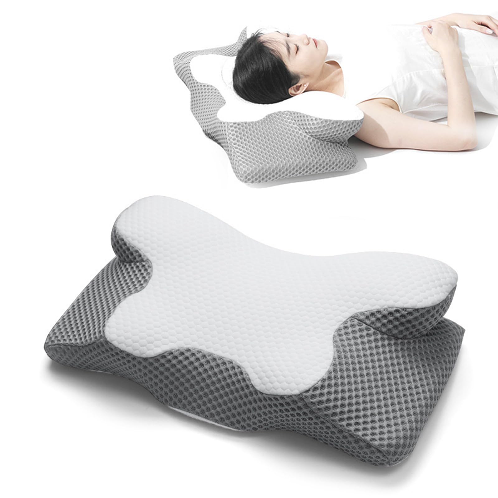 Cervical Pillow for Neck Pain Relief, Cervical Neck Pillow, Ergonomic Orthopedic Memory Foam Pillow with Pillowcase, Support Pillow for Side, Back, Stomach Sleepers (Gray)