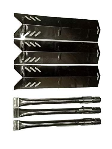 Outdoor Bazaar Set of Three Stainless Steel Replacement Heat Plates and Three Burners with electrodes for Uniflame, DynaGlo, Better Home and Garden and Backyard Grill Models