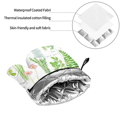Springtime Herb Garden Heat-Resistant Oven Mitts and Pot Holders 4-Piece Set, Suitable for Kitchen Cooking, Outdoor Grilling