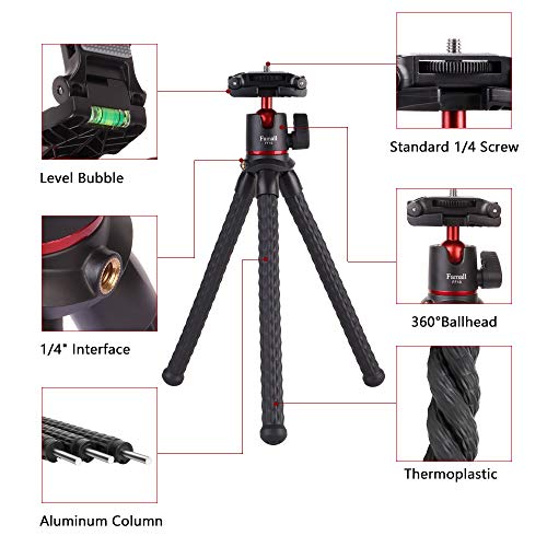 Camera Tripod, Famall Flexible Tripod Stand for Phone with Cold Shoe Phone Mount for iPhone Canon Nikon Sony Cameras