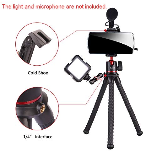 Camera Tripod, Famall Flexible Tripod Stand for Phone with Cold Shoe Phone Mount for iPhone Canon Nikon Sony Cameras