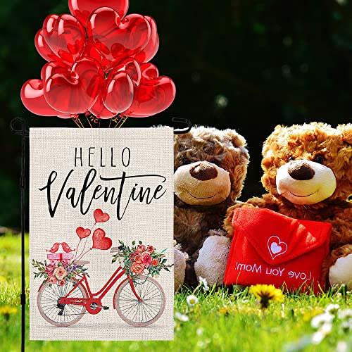 Love Heart Rose Bicycle Valentine's Day Garden Flag 12x18 Inch Vertical Double Sided Holiday Anniversary Wedding Yard Outdoor Decoration DF005