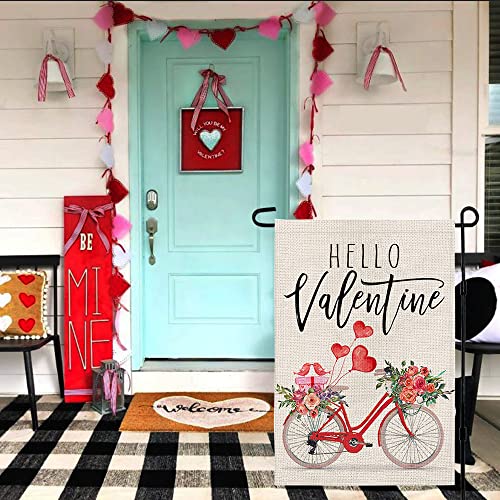 Love Heart Rose Bicycle Valentine's Day Garden Flag 12x18 Inch Vertical Double Sided Holiday Anniversary Wedding Yard Outdoor Decoration DF005
