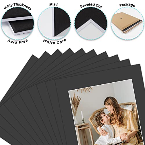 Golden State Art, Acid Free, Pack of 10 Black Pre-Cut 11x14 Picture Mat for 8.5x11 Photo with White Core High Premier Bevel Cut Mattes