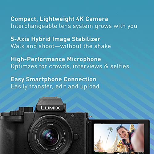 Panasonic LUMIX G100 4k Mirrorless Camera for Photo and Video, Built-in Microphone with Tracking, Micro Four Thirds Interchangeable Lens System, 12-32mm Lens, 5-Axis Hybrid I.S, DC-G100KK (Black)