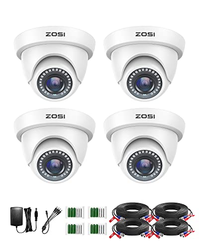 ZOSI 4 Pack 2.0MP HD 1080P Security Cameras Kit TVI/CVI/AHD Indoor Outdoor 80ft Day Night Vision CCTV Dome Home Cameras For 720P/1080N/1080P/5MP/4K HD-TVI AHD CVI Analog DVR Systems(White)