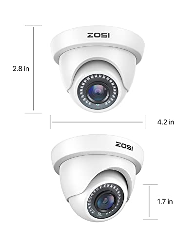 ZOSI 4 Pack 2.0MP HD 1080P Security Cameras Kit TVI/CVI/AHD Indoor Outdoor 80ft Day Night Vision CCTV Dome Home Cameras For 720P/1080N/1080P/5MP/4K HD-TVI AHD CVI Analog DVR Systems(White)