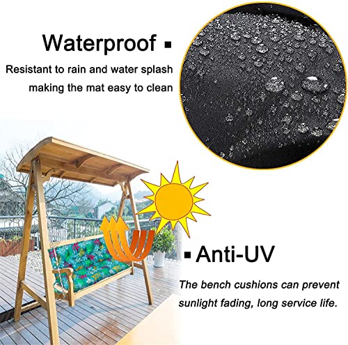Three Seat Swing Replacement Cushions, Replacement Cushions For Outdoor Furniture, Thicken Waterproof Swing Cushions 2/3 Seater Replacement, Garden Bench Seat Cushion (Flower Color 40 * 60 In)