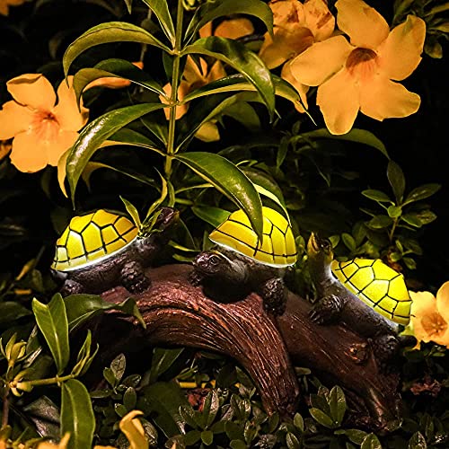 pearlstar Solar Outdoor Statues Turtle on Log Yard Decor, Waterproof Figurine Light Garden Decorations Lawn Ornaments for Patio, Backyard, Gift for Mom Woman Grandma Lovers