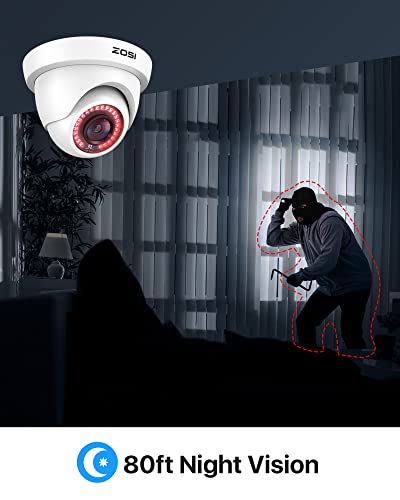ZOSI 4 Pack 2.0MP HD 1080P Security Cameras Kit TVI/CVI/AHD Indoor Outdoor 80ft Day Night Vision CCTV Dome Home Cameras For 720P/1080N/1080P/5MP/4K HD-TVI AHD CVI Analog DVR Systems(White)