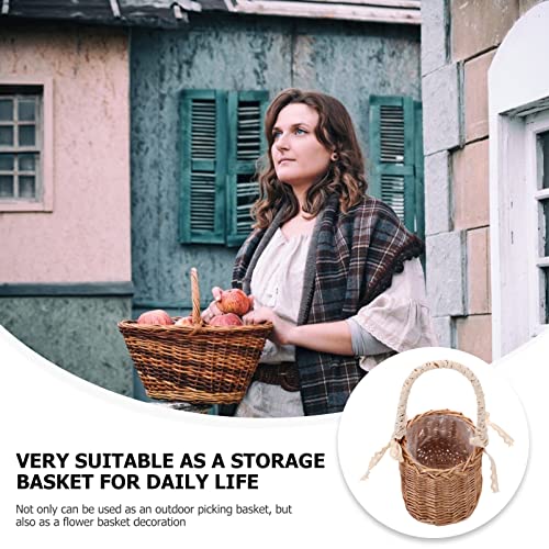 Wicker Rattan Flower Basket Willow Handwoven Basket with Handle and Plastic Insert Easter Eggs Candy Basket Flower Girl Baskets for Home Garden Decor Style 1
