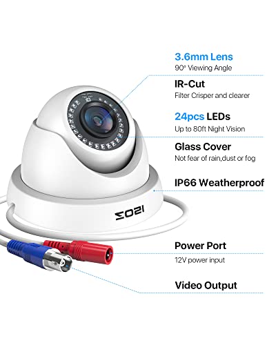 ZOSI 4 Pack 2.0MP HD 1080P Security Cameras Kit TVI/CVI/AHD Indoor Outdoor 80ft Day Night Vision CCTV Dome Home Cameras For 720P/1080N/1080P/5MP/4K HD-TVI AHD CVI Analog DVR Systems(White)
