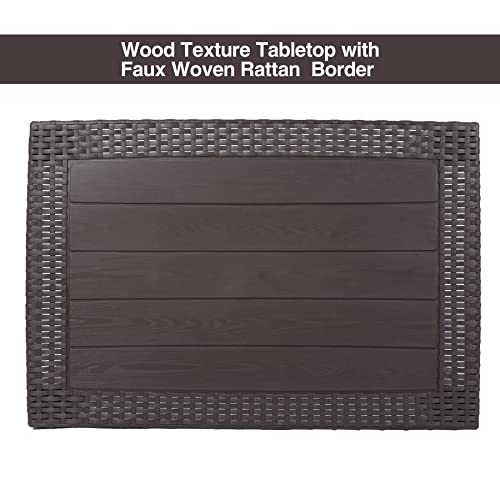 Varbucamp Rattan Outdoor Coffee Tables for Patio, Sturdy Rectangular Faux Wicker Patio Table, Easy to Assemble with Plastic Legs, Brown