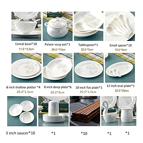 Pottery Tableware,58 Pieces Dinnerware Set, European High-Grade Ceramics Dishes Set, Dinner Plates, Salad Bowls, Dessert Plates, Dishwasher and Microwave Safe, Great Gift