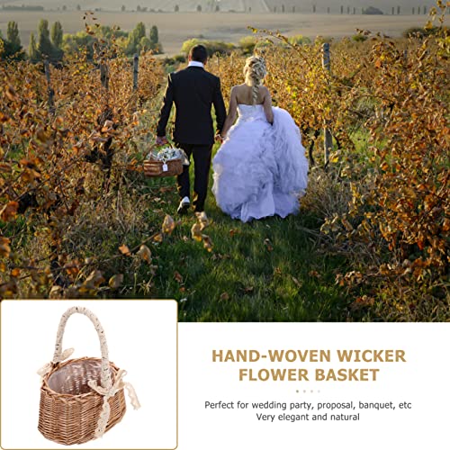 Wicker Rattan Flower Basket Willow Handwoven Basket with Handle and Plastic Insert Easter Eggs Candy Basket Flower Girl Baskets for Home Garden Decor Style 1