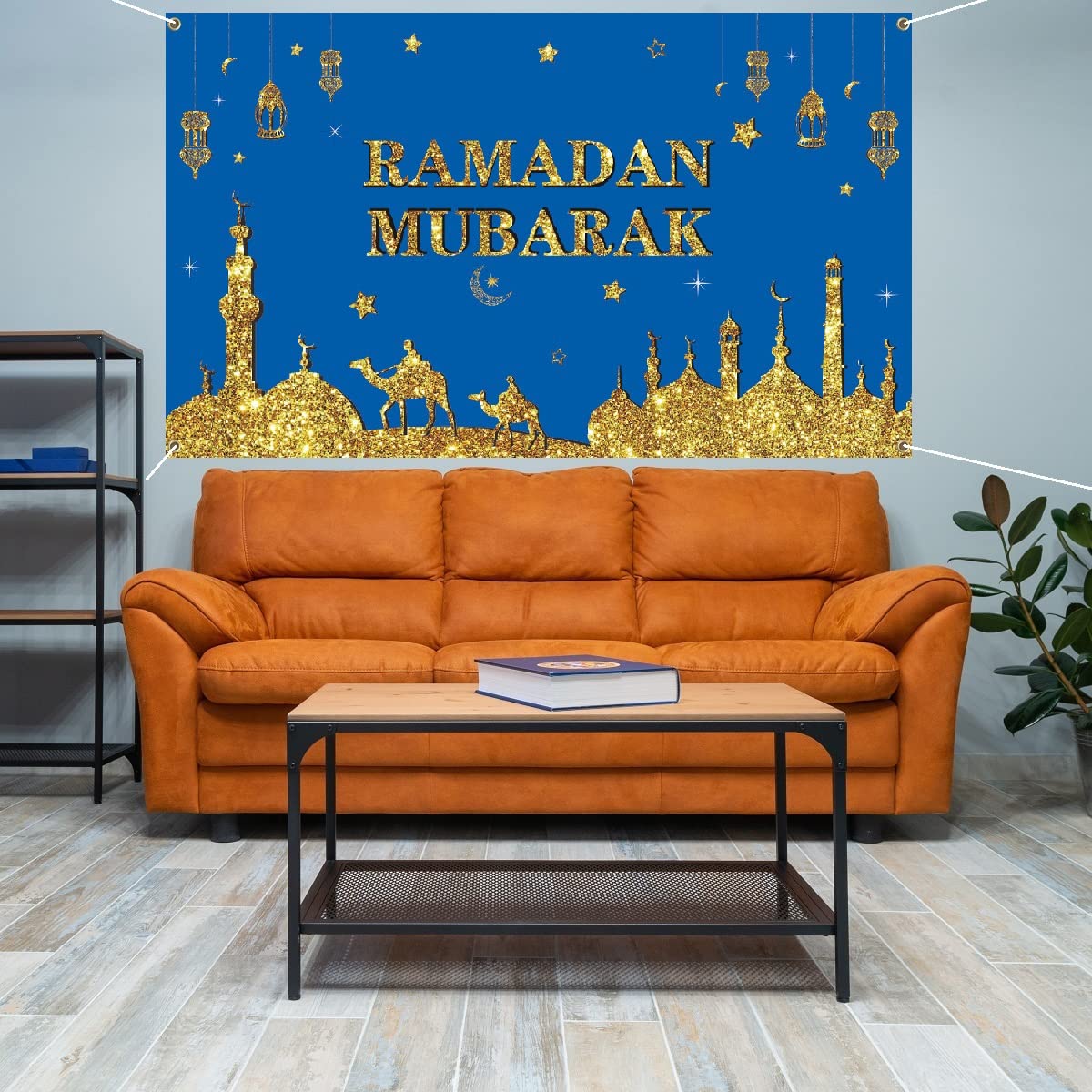 KYMY Large Ramadan Mubarak Porch Sign with 70.8 X 47.2 inch,Muslim Ramadan Banner for Eid Mubarak Party Backdrop,Islamic Hanging Banner for Indoor and Outdoor Ramadan Mubarak Decorations