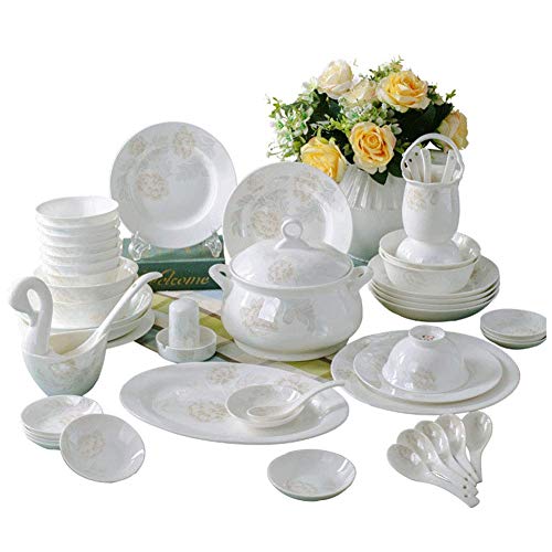 Pottery Tableware,58 Pieces Dinnerware Set, European High-Grade Ceramics Dishes Set, Dinner Plates, Salad Bowls, Dessert Plates, Dishwasher and Microwave Safe, Great Gift
