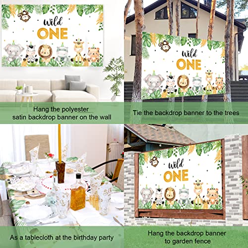 Wild One Backdrop Banner Birthday Decorations for Boys,Large Size 3 x 5Ft Jungle Safari Cute Animals 1st First Party Supplies