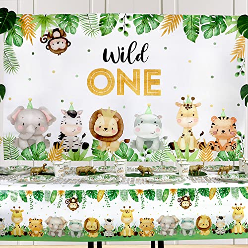 Wild One Backdrop Banner Birthday Decorations for Boys,Large Size 3 x 5Ft Jungle Safari Cute Animals 1st First Party Supplies