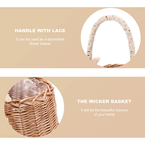 Wicker Rattan Flower Basket Willow Handwoven Basket with Handle and Plastic Insert Easter Eggs Candy Basket Flower Girl Baskets for Home Garden Decor Style 1